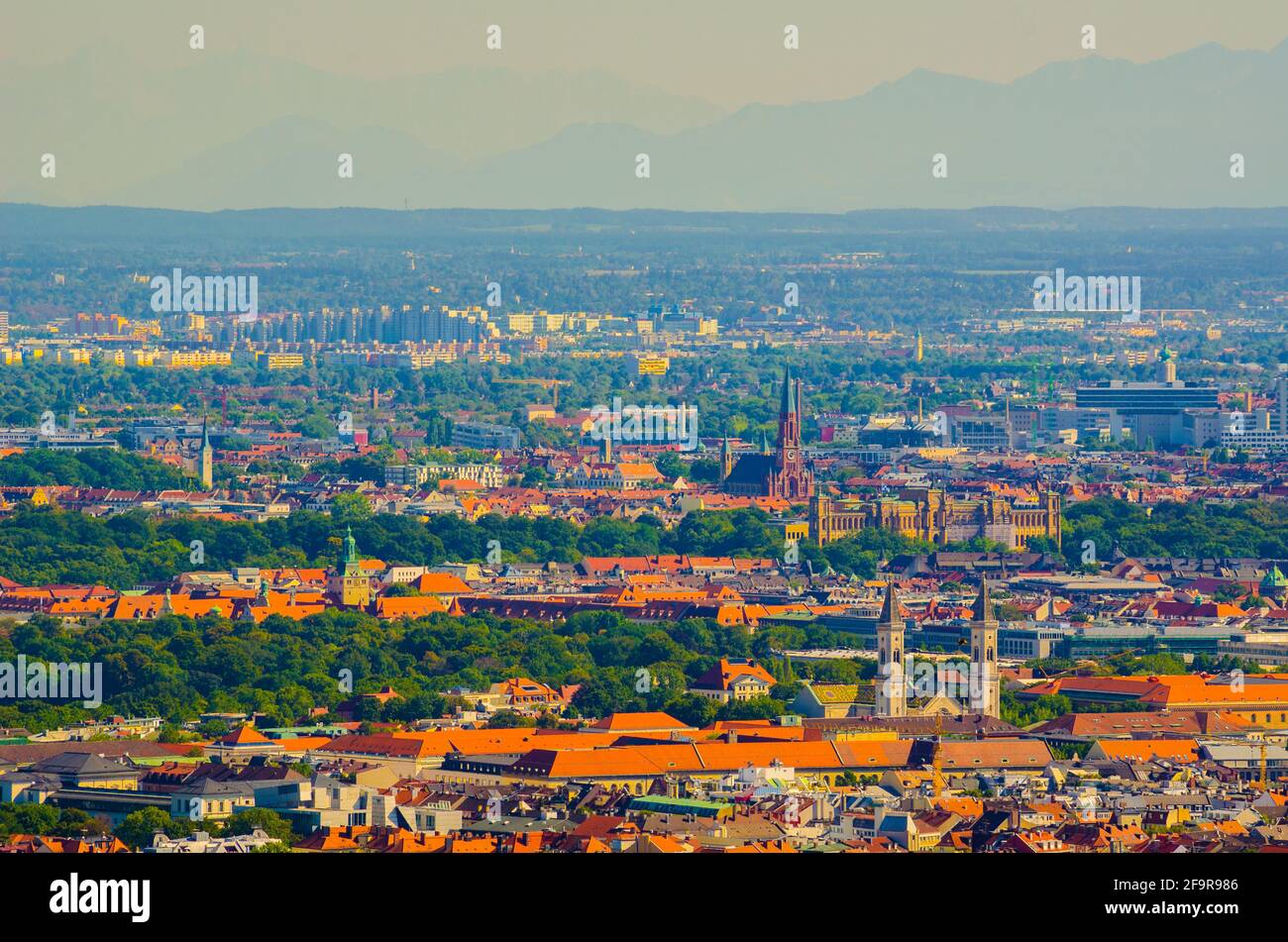 Aerial view of Munich from Olympiaturm (Olympic Tower). Munich, Bavaria ...