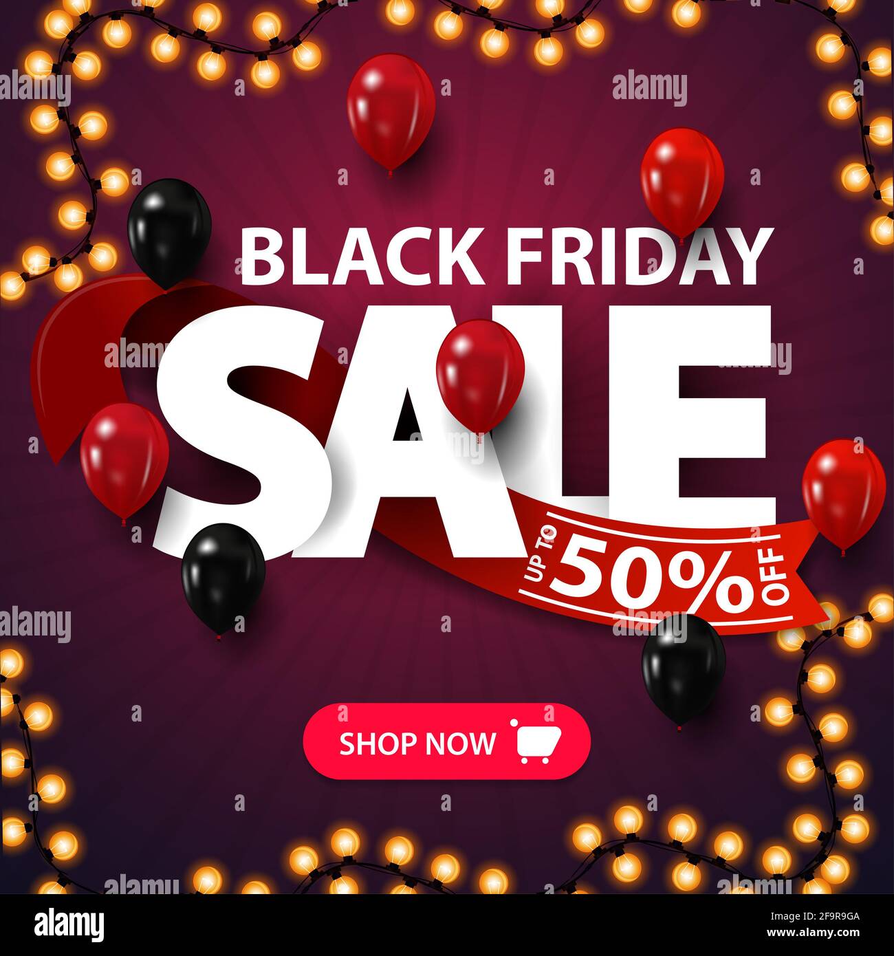 Black friday sale, up to 50 off, purple discount square banner with ...