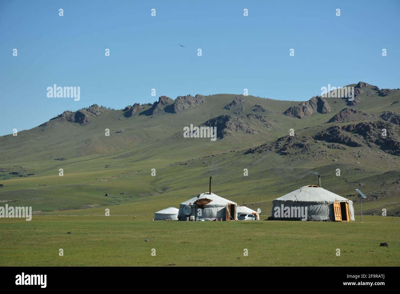 A ger camp amid lush scenery in the Orkhon Valley area of central ...