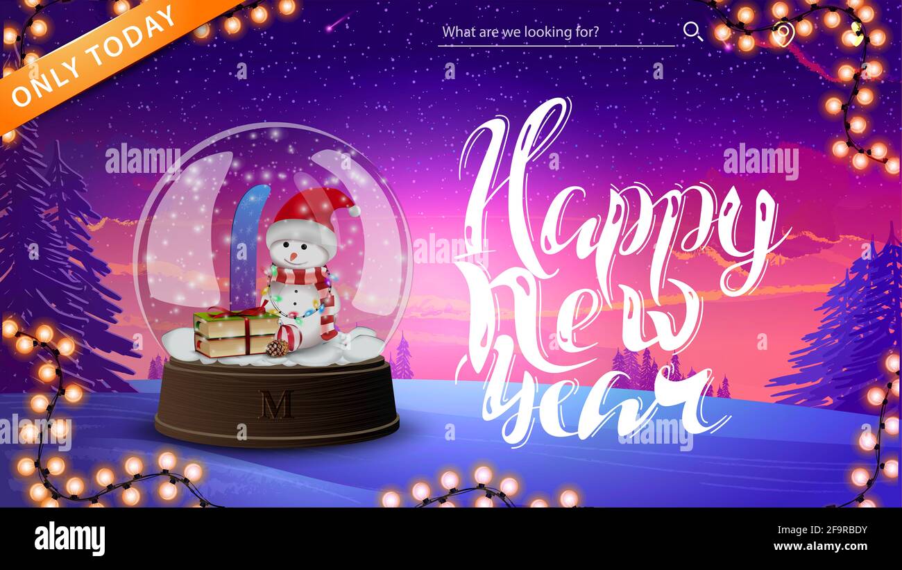 Happy New Year, greeting card with snow globe with snowman and winter ...