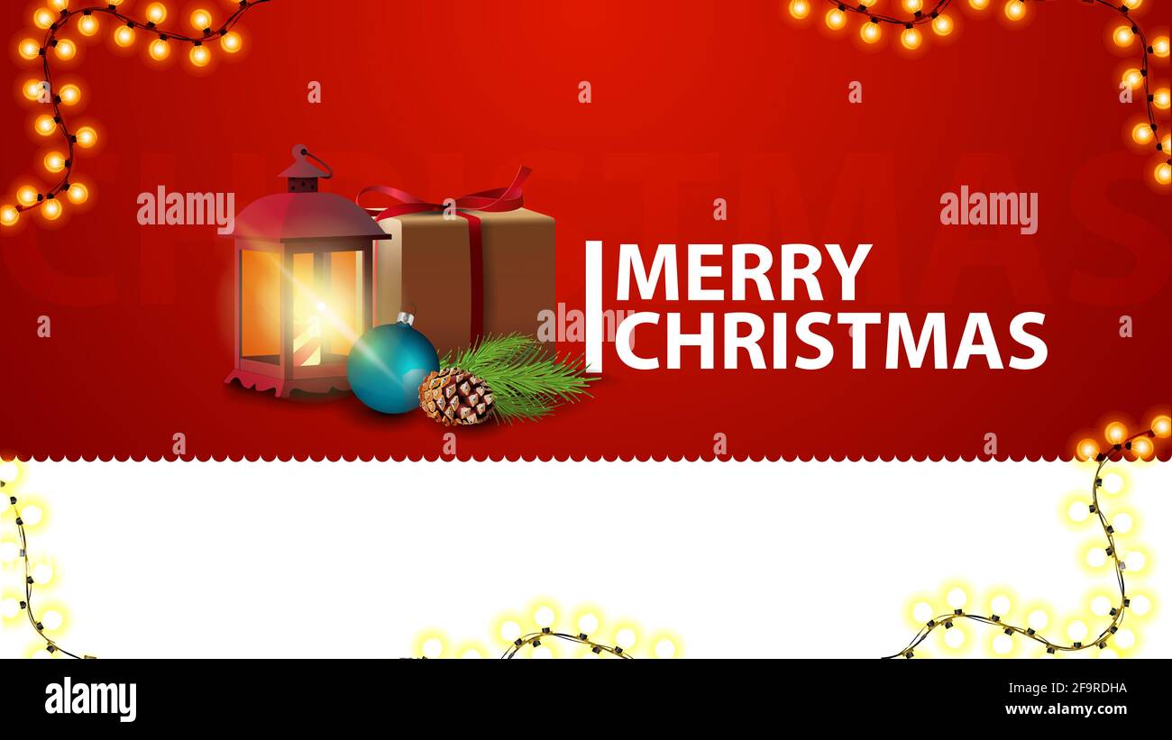 Merry Christmas, horizontal red greetings banner for website with gift ...