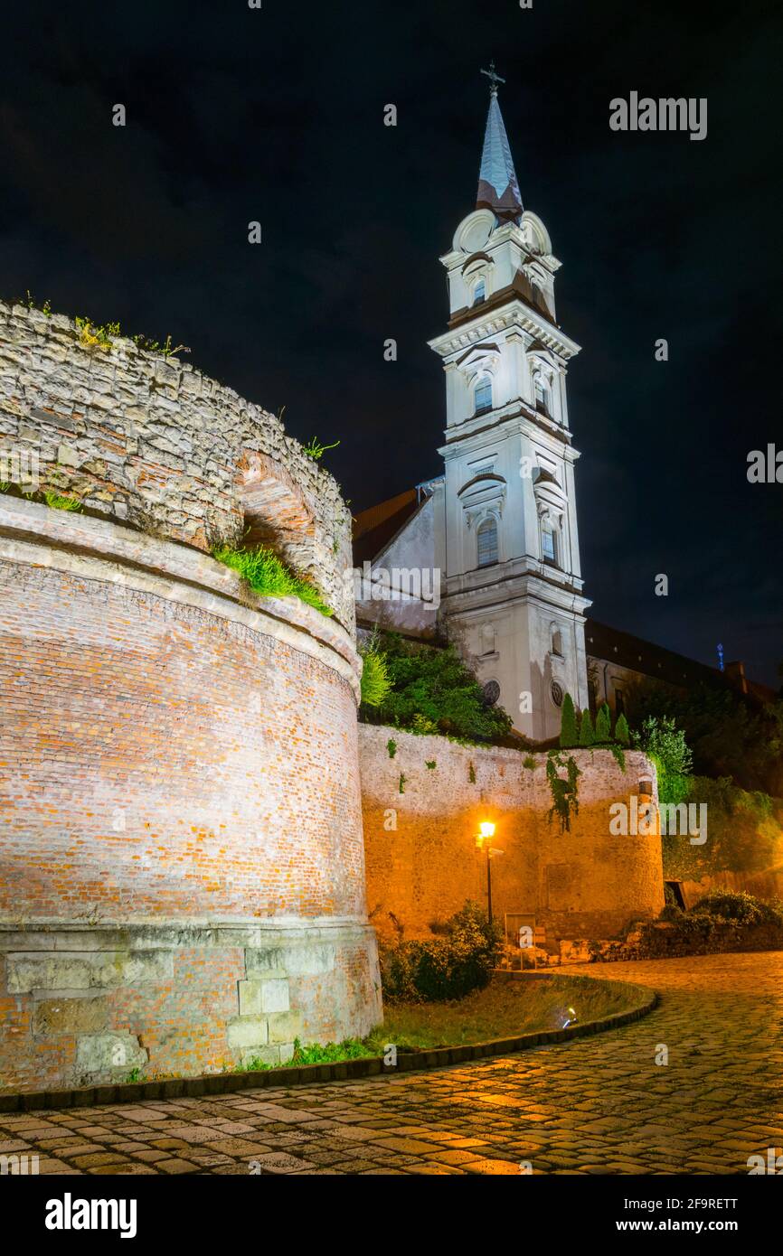 Night view of the illuminated church of saint george and a medieval ...