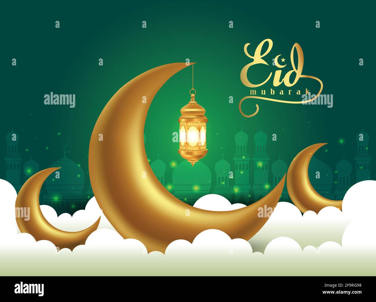 Eid Mubarak vector illustration design Islamic half crescent moon and ...