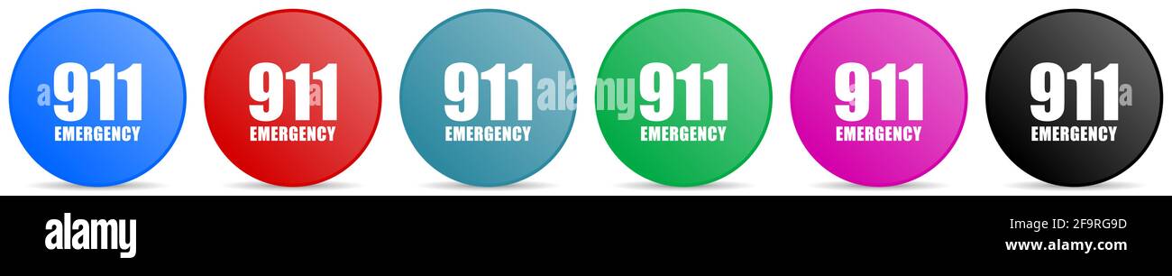 Number emergency 911 vector icons, set of circle gradient buttons in 6 ...