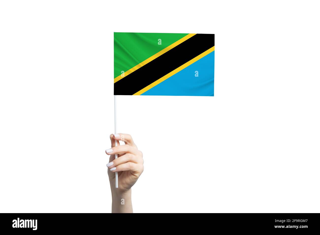Beautiful female hand holding Tanzania flag, isolated on white ...