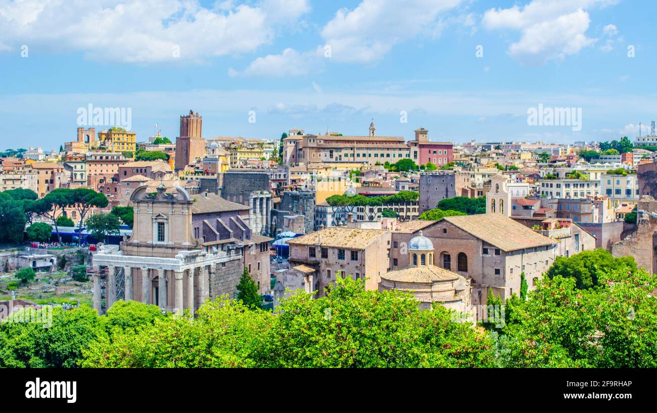 aerial view of forum romanum and surrounding areas of historical centre ...
