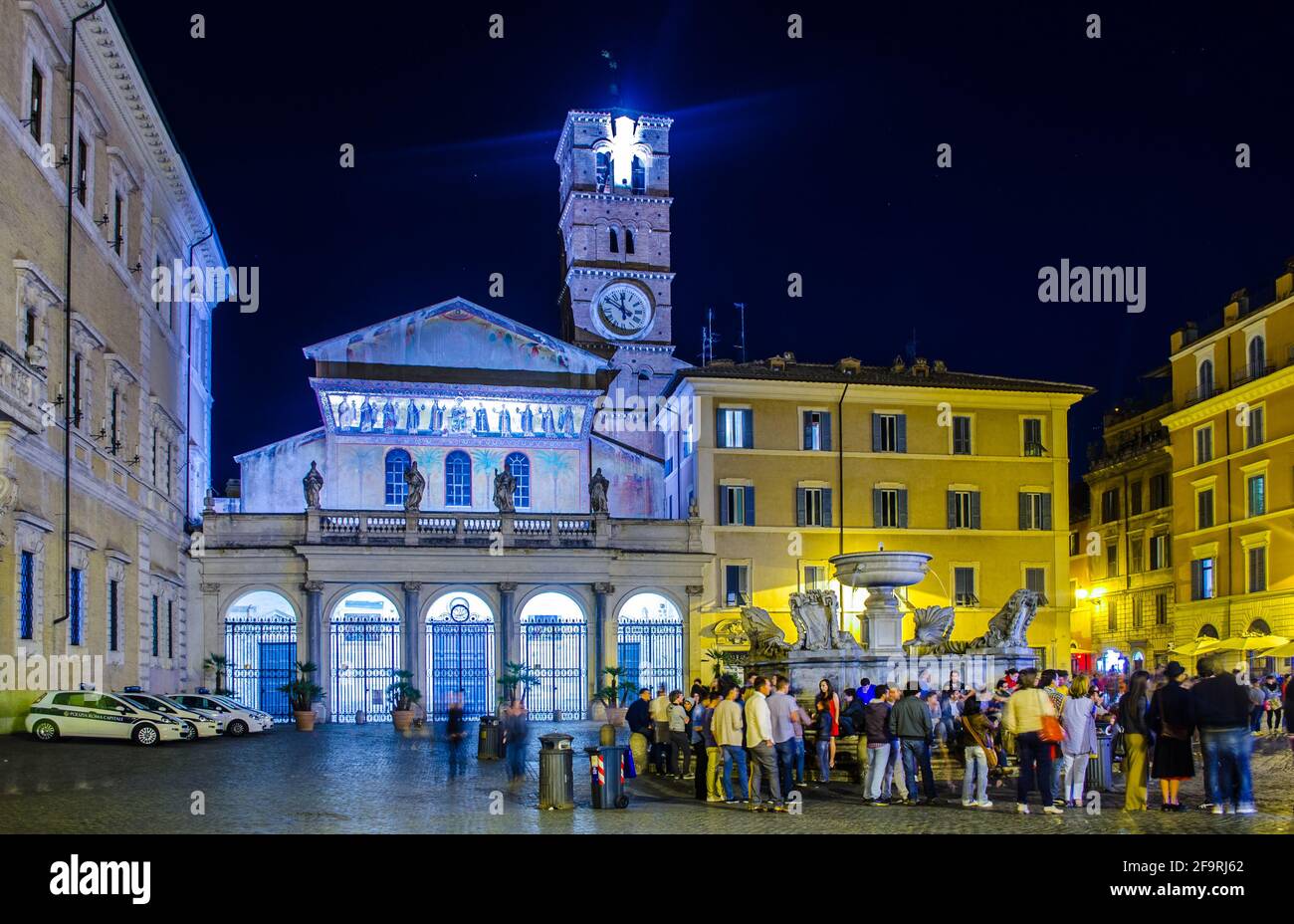 night view of piazza di santa maria situated in front of the basilica ...