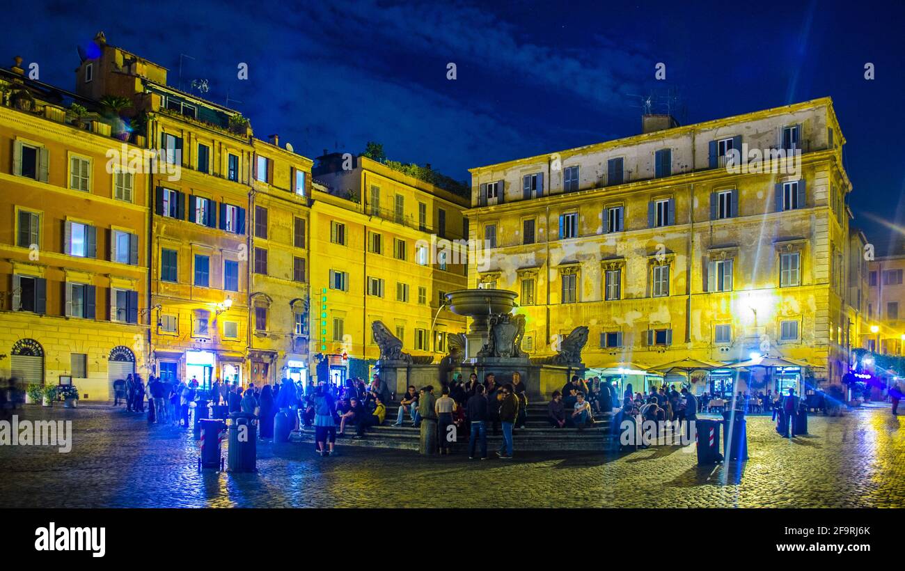 night view of piazza di santa maria situated in front of the basilica ...