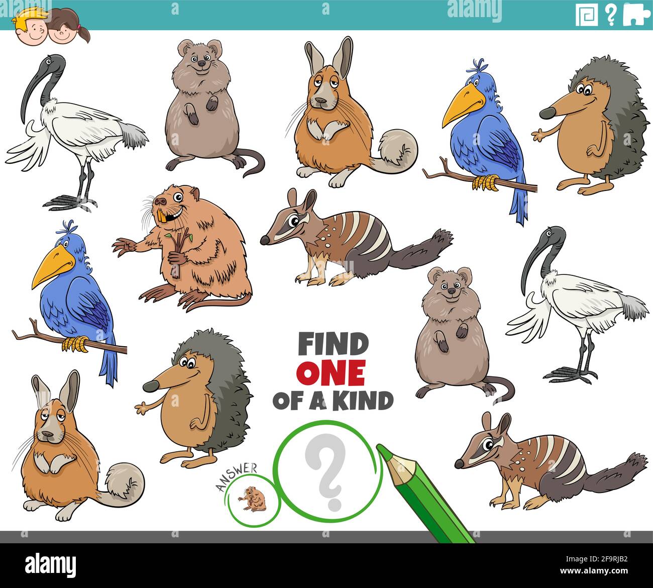 Cartoon illustration of find one of a kind picture educational game ...