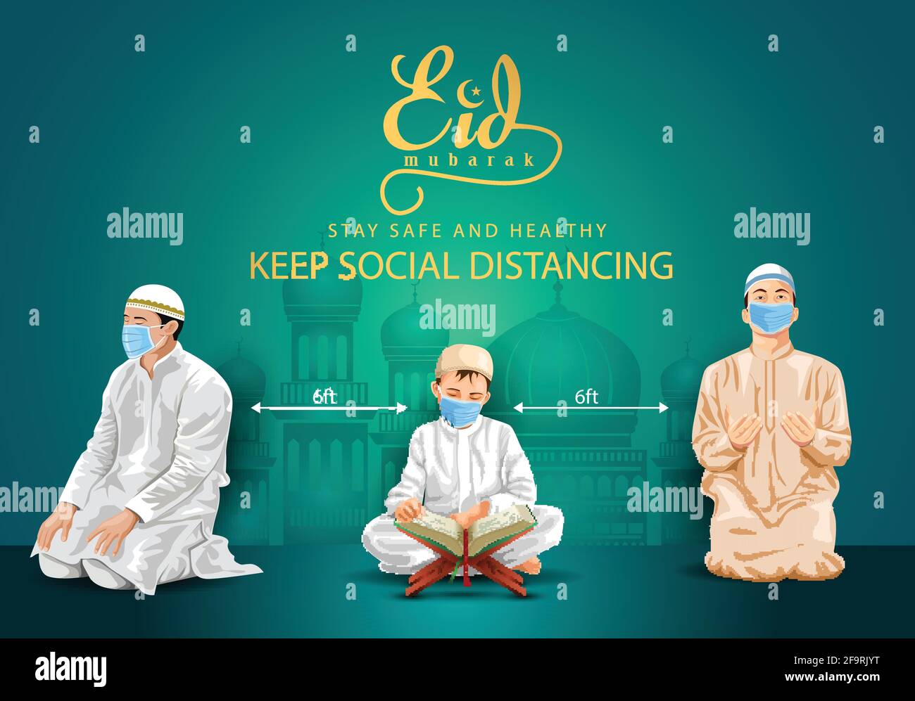 Ramadan Kareem and Eid Mubarak greetings. Islamic people keep social ...