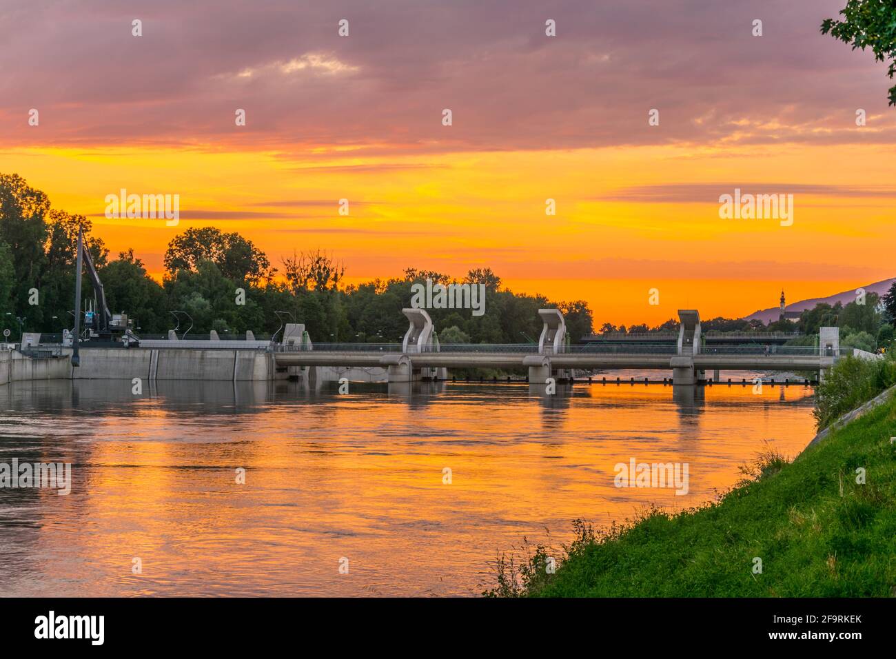 sunset over salzach river in Salzburg, Austria Stock Photo - Alamy