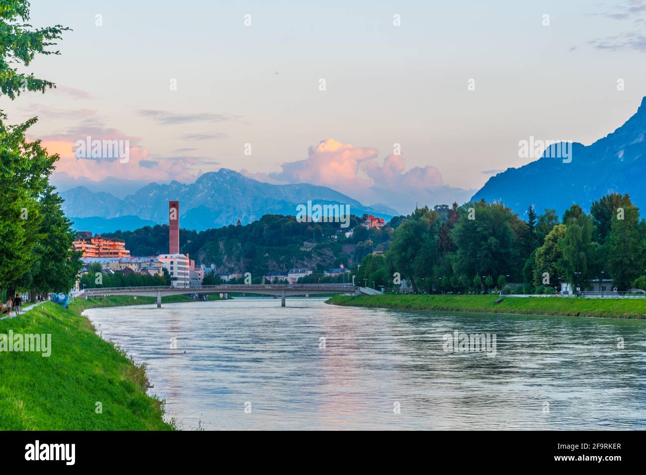 sunset over salzach river in Salzburg, Austria Stock Photo - Alamy