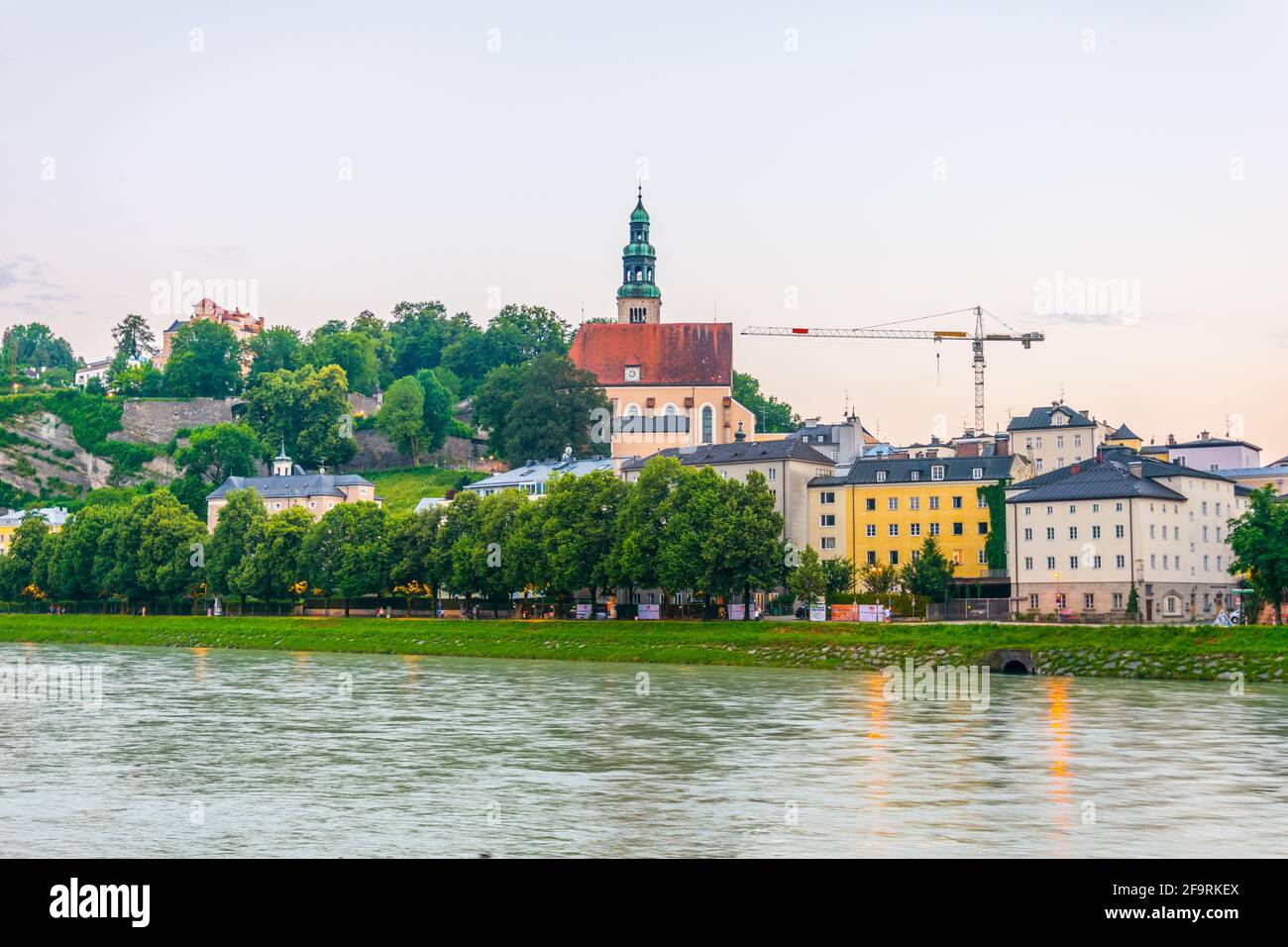 sunset over salzach river in Salzburg, Austria Stock Photo - Alamy