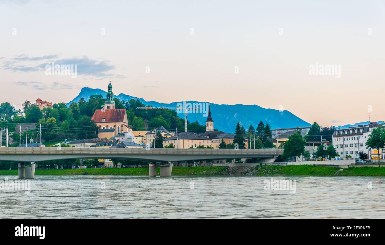 sunset over salzach river in Salzburg, Austria Stock Photo - Alamy