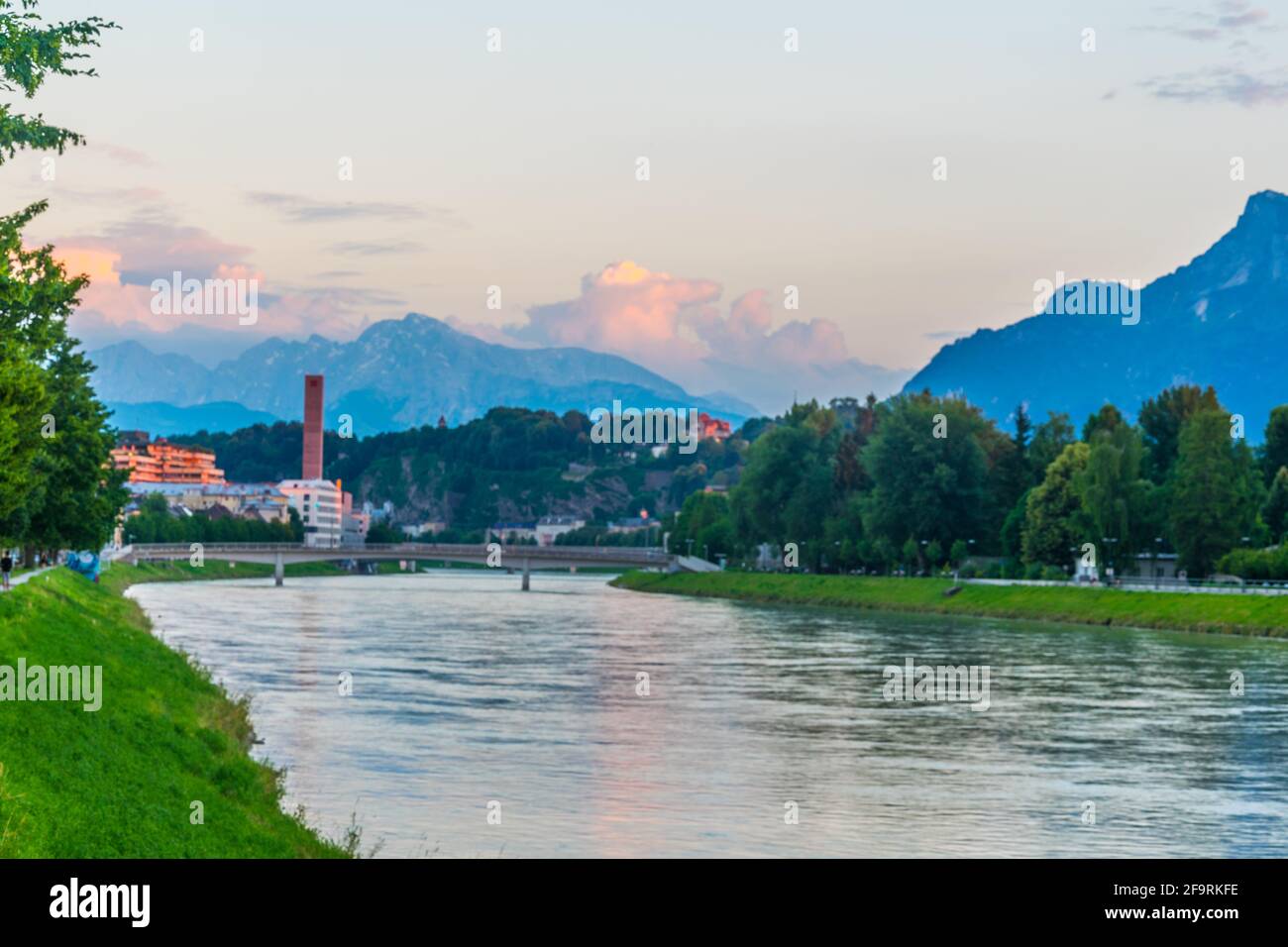 sunset over salzach river in Salzburg, Austria Stock Photo - Alamy