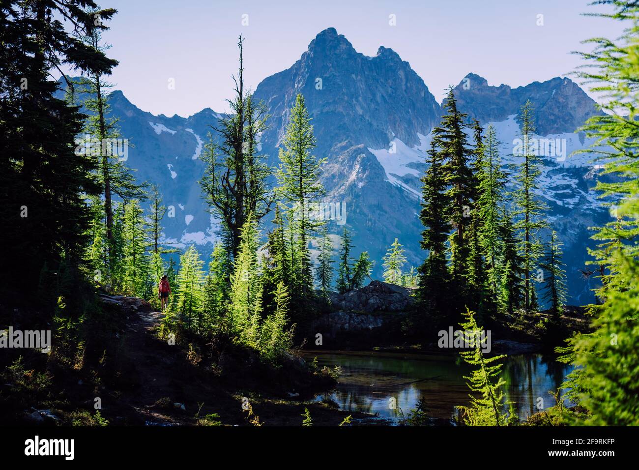 Strong female hiker on alpine adventure in the North Cascades NP Stock ...