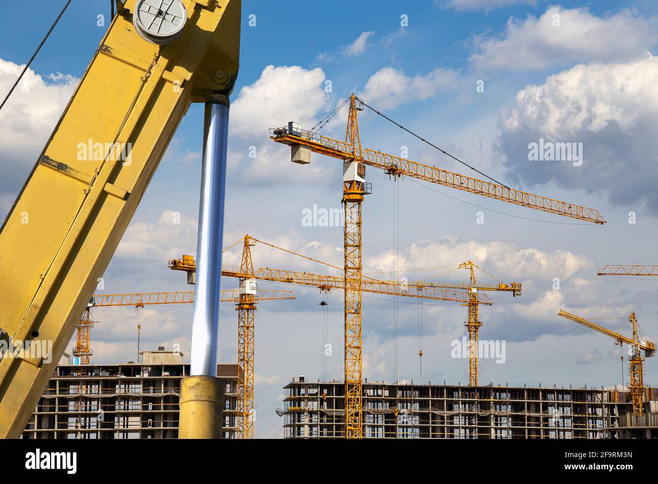 Part of a construction machine (excavator or crane) on the background ...