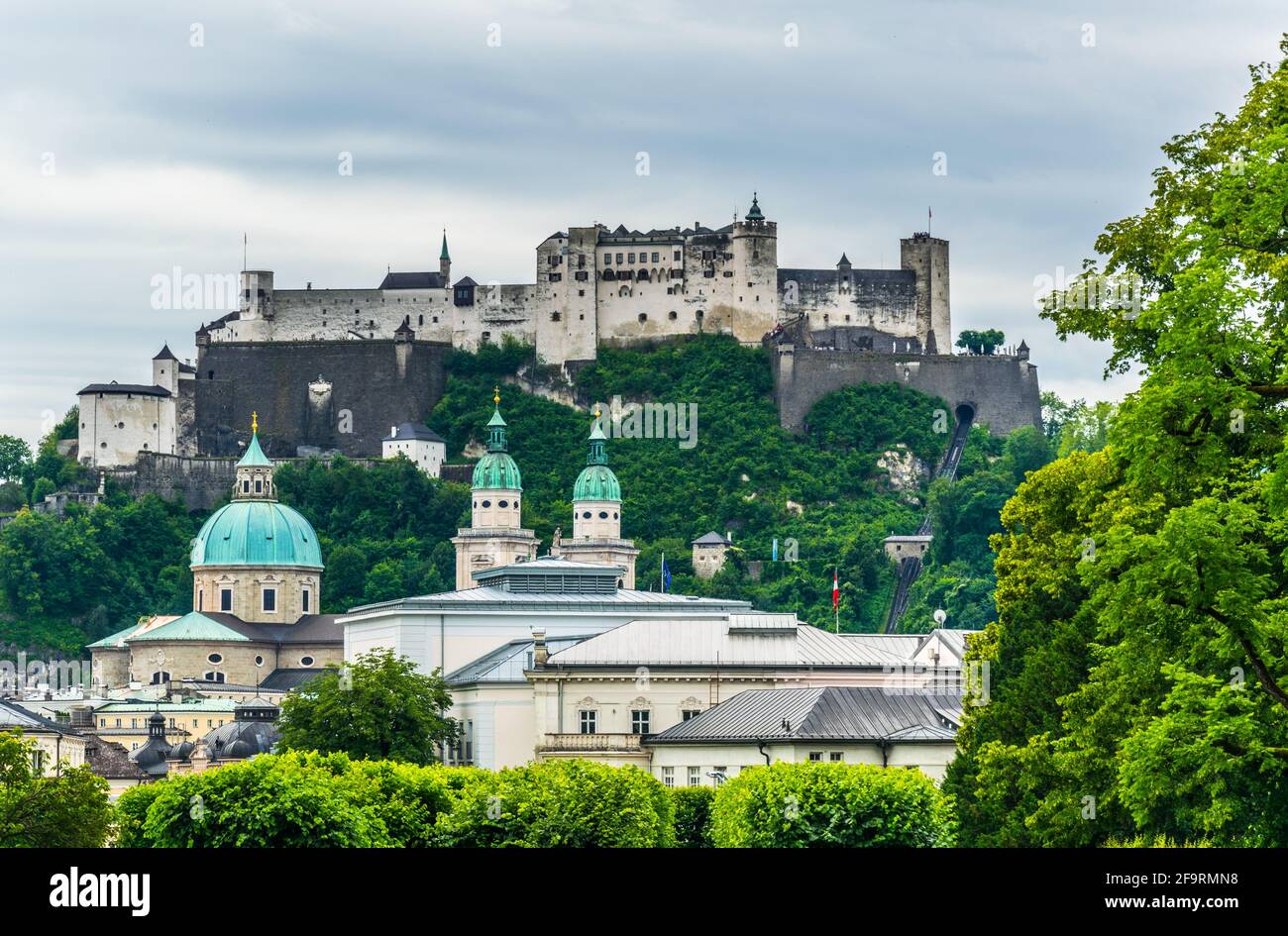 View of the festung Hohensalzburg fortress in the central Salzburg ...