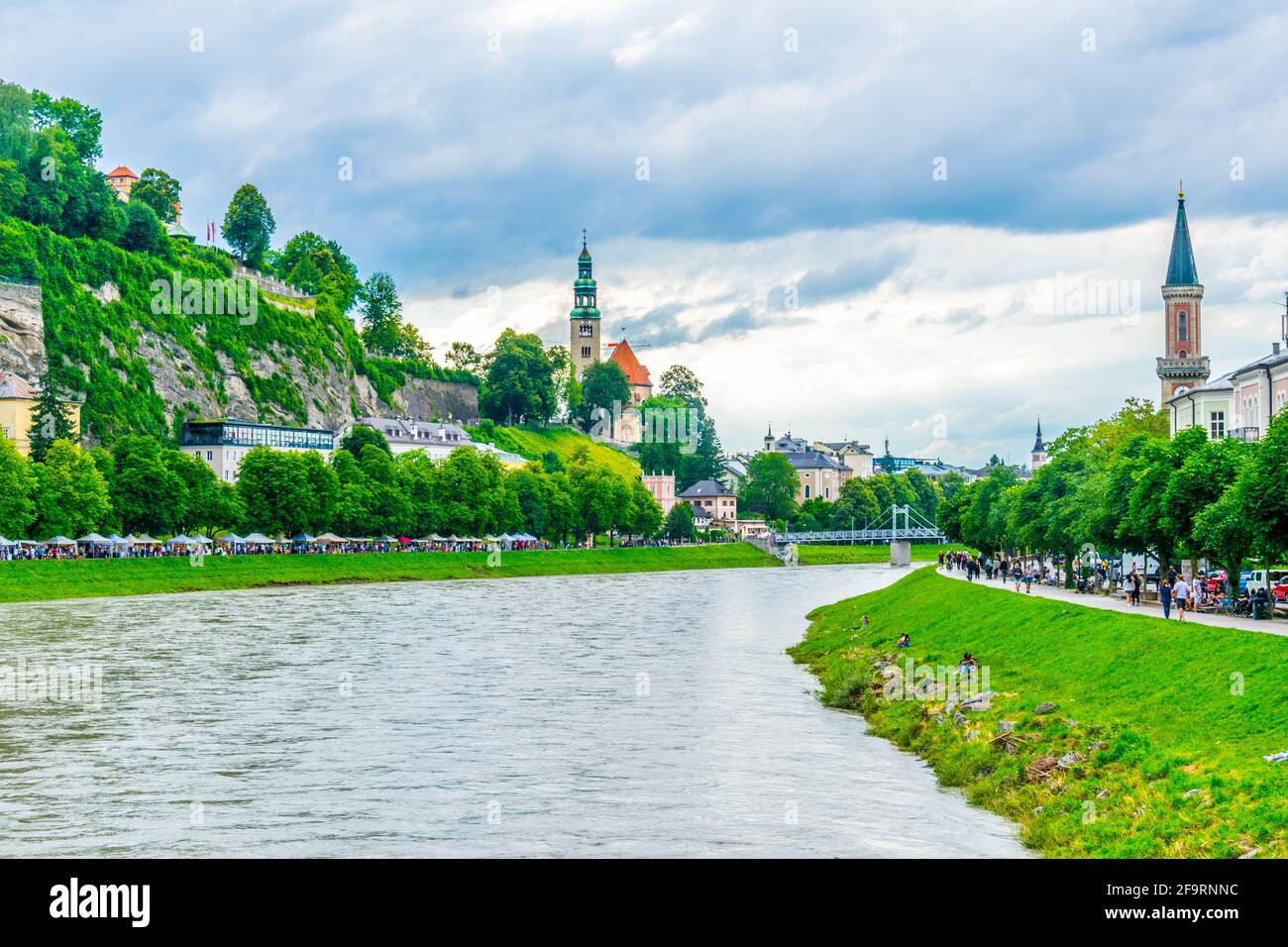 View of riverside of Salzach river in Salzburg, Austria Stock Photo - Alamy