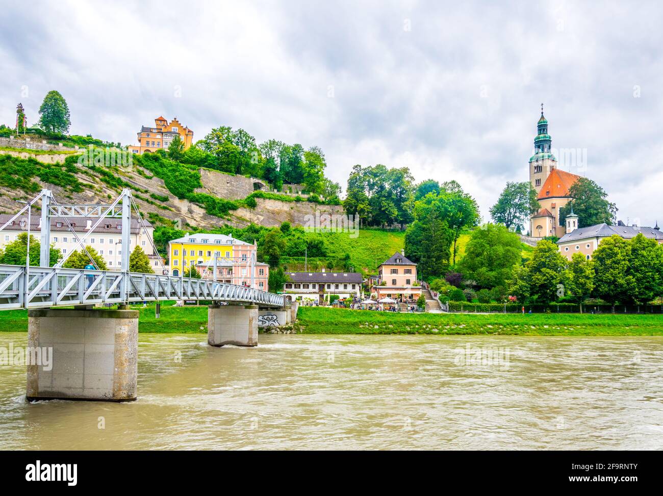 View of riverside of Salzach river in Salzburg, Austria Stock Photo - Alamy