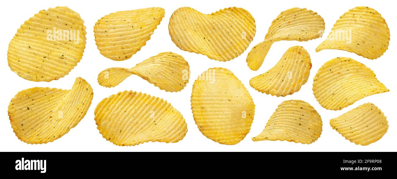 Ridged potato chips isolated on white background Stock Photo - Alamy