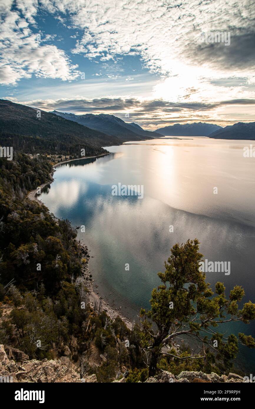 Views of Lake Traful from the pirador located in Villa Traful, on the ...