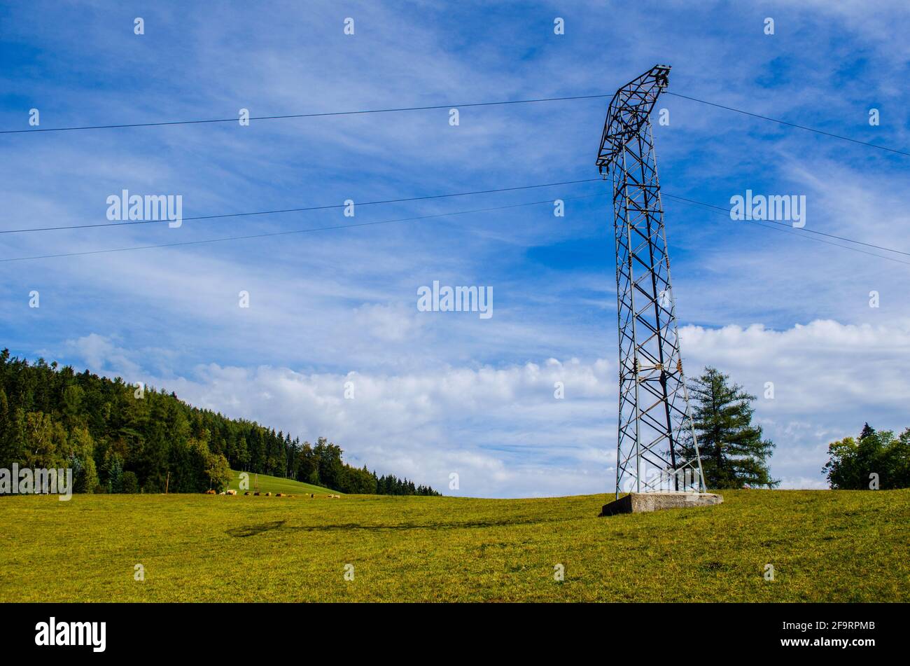 High Power Transmission Line. High power lines stretch far off to the ...