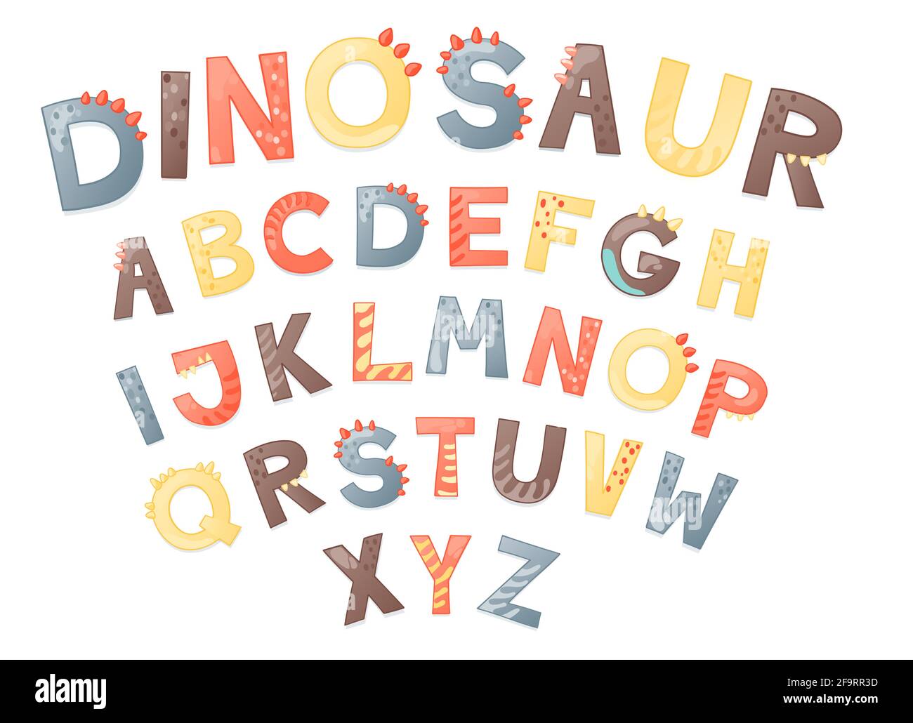 Cartoon cute dino alphabet. Dinosaur font with letters . Children Vector illustration for t ...