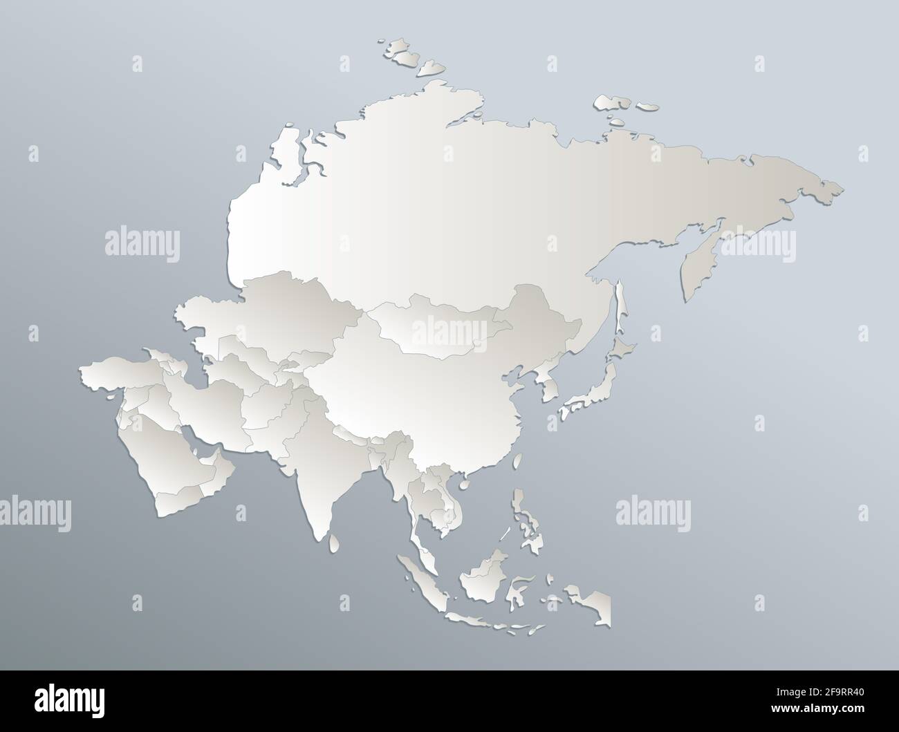 Asia map, separate states, blue white card paper 3D blank Stock Photo ...