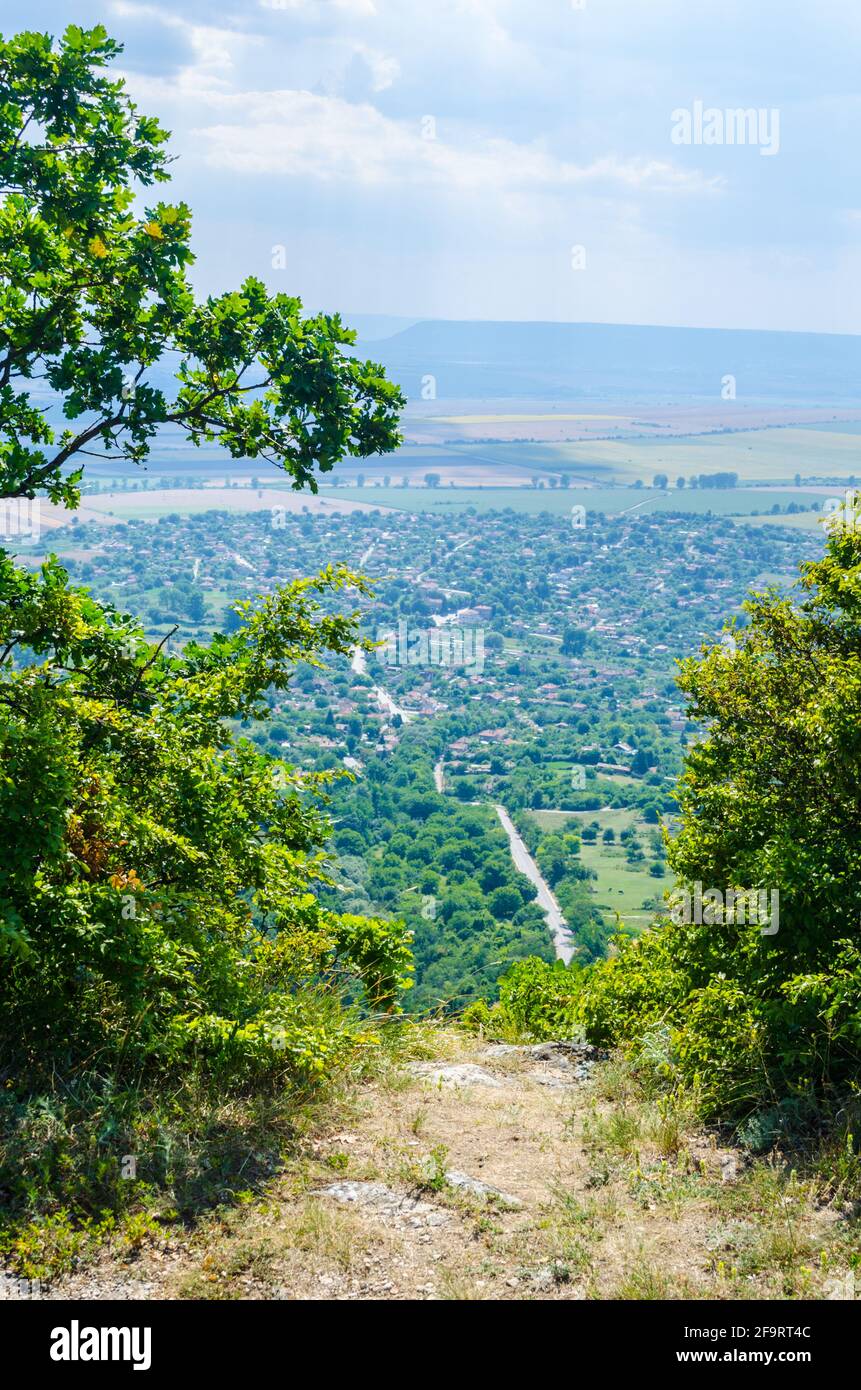 aerial view of bulgarian city madara situated on the shumen plateau and ...