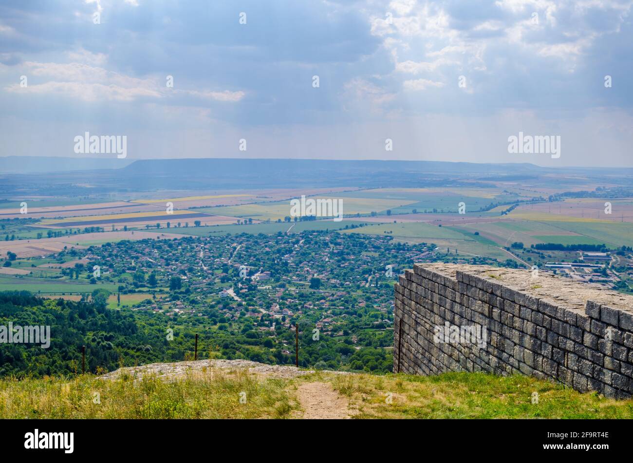 aerial view of bulgarian city madara situated on the shumen plateau and ...
