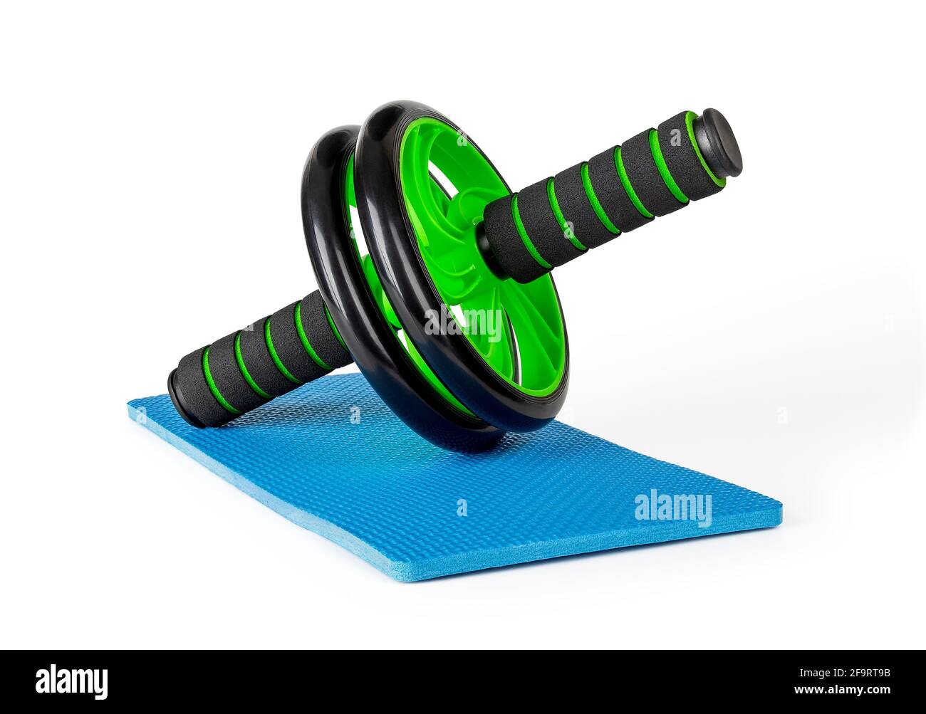 Ab wheel on knee pad isolated on white background. Ab trainer for ...