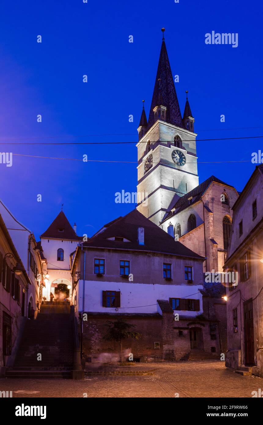 night view over illuminated lutheran cathedral of saint mary in ...