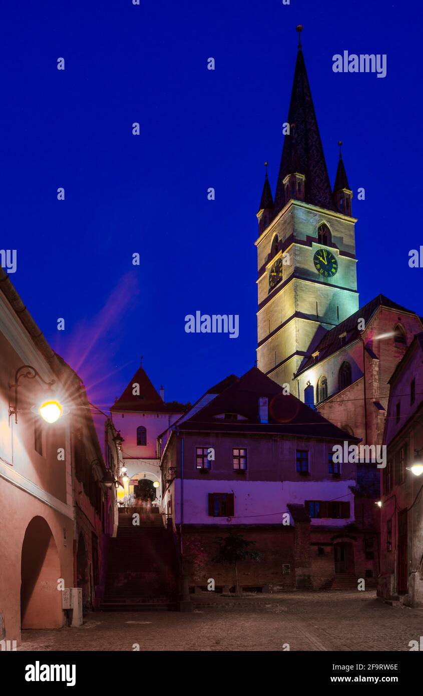 night view over illuminated lutheran cathedral of saint mary in ...