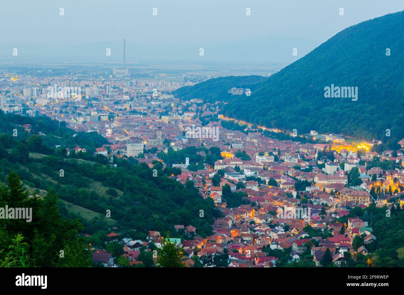 aerial view of romanian city brasov during sunset Stock Photo - Alamy