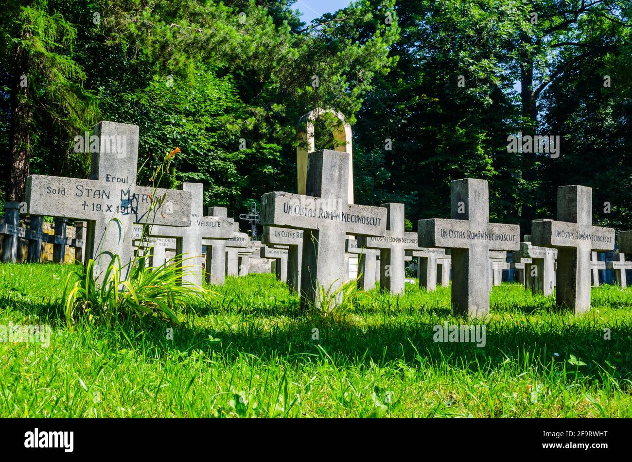 detail of stone crosses reminding fallen soldiers during the first ...