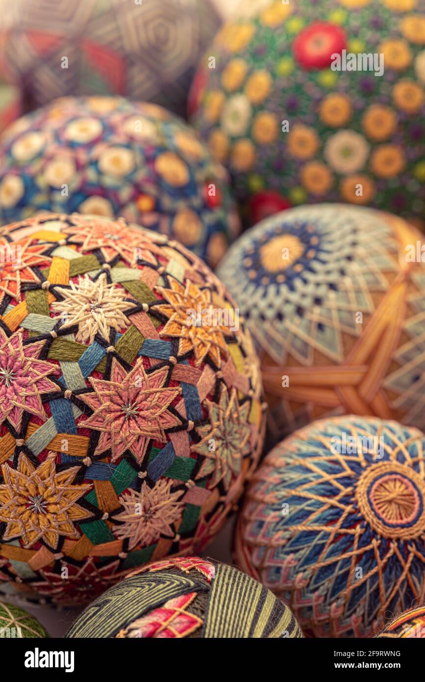 Temari balls, a handicraft ball in traditional Japanese style. Japanese ...