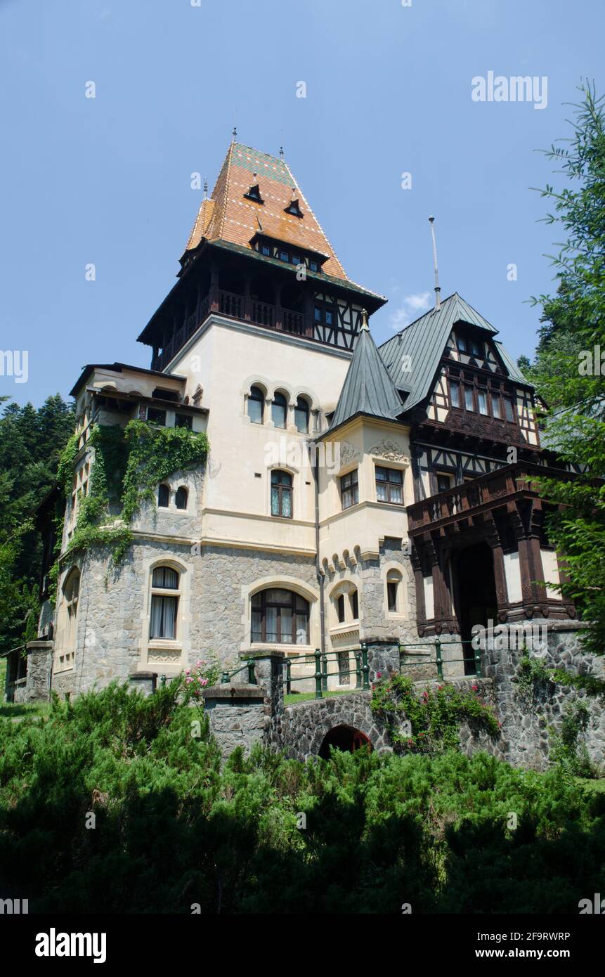 view of famous pelisor castle situated next to the pelese castle near ...
