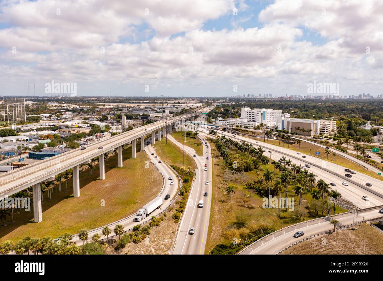 Aerial photo above the Golden Glades Interchange highway merge lanes ...