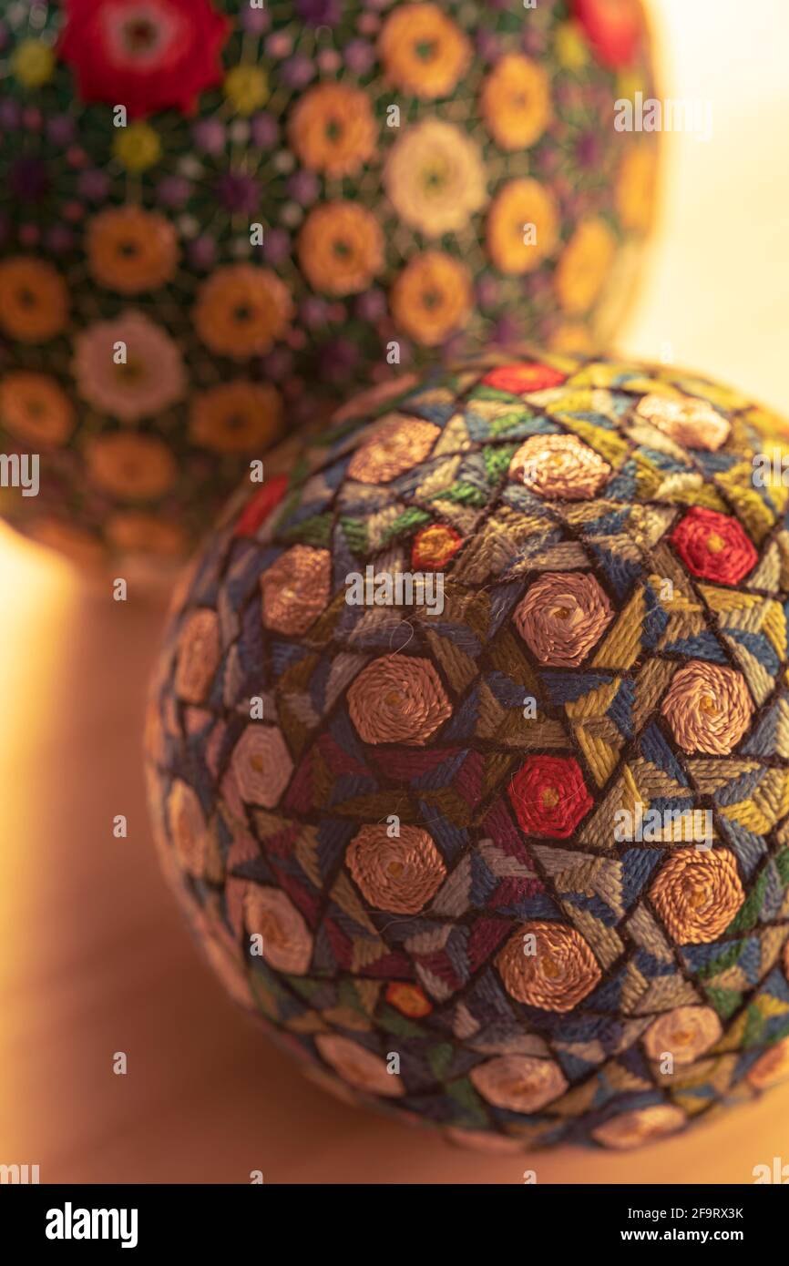 Temari balls, a handicraft ball in traditional Japanese style. Japanese ...