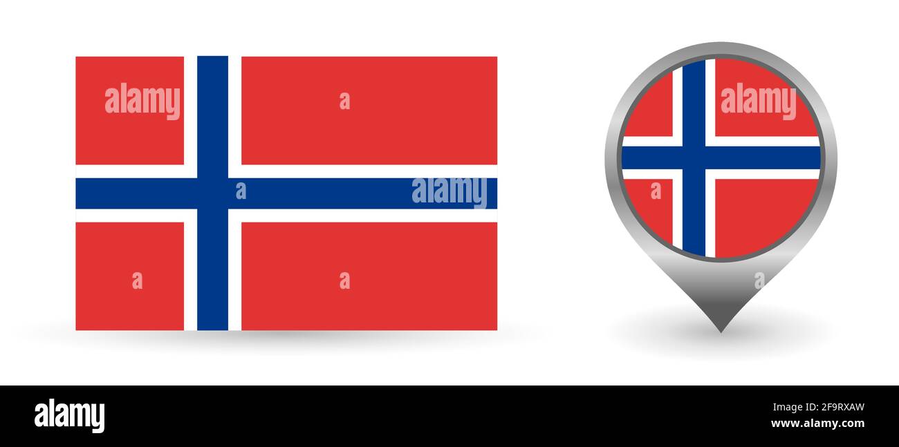 Vector flag Norwegian. Location point with flag Norway inside. Color ...