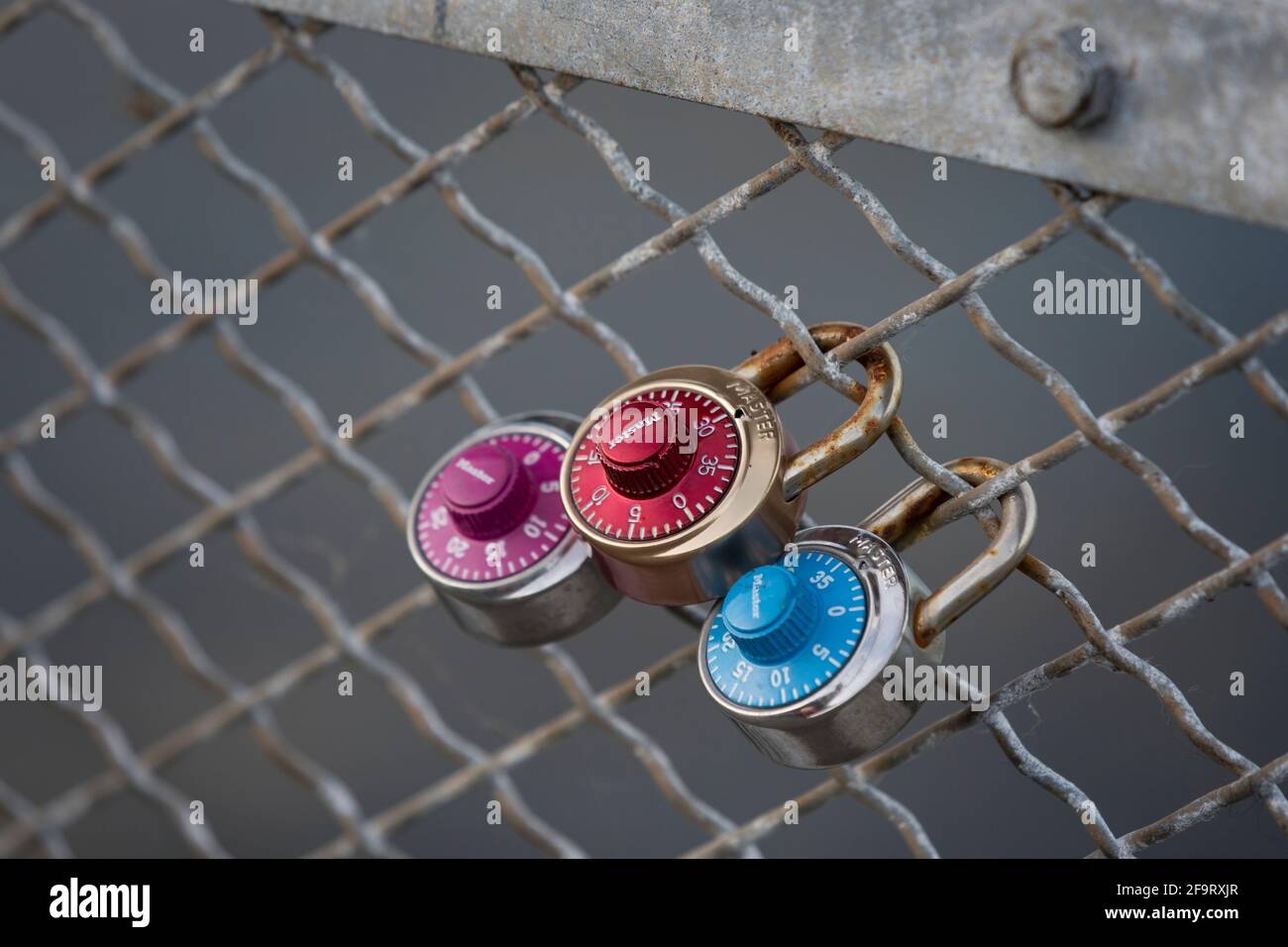 A trio of "love locks" adorn the overlook at Duwamish Head in Seattle ...