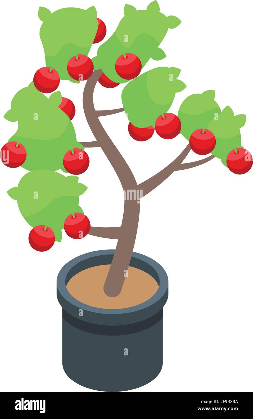 Red apple fruit tree icon. Isometric of Red apple fruit tree vector ...
