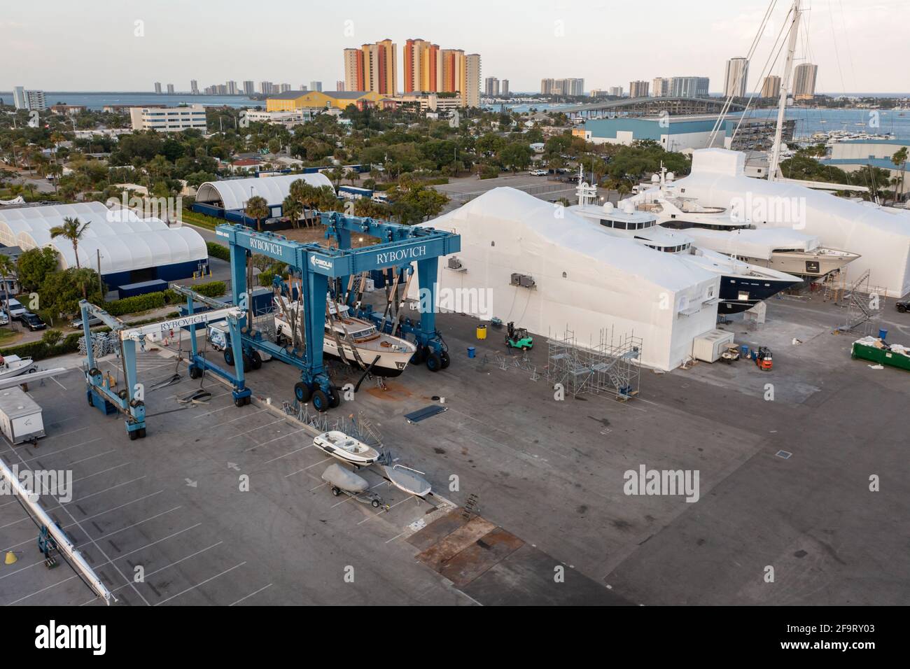 Aerial photo of Rybovich shipyard marine center and refit facility ...