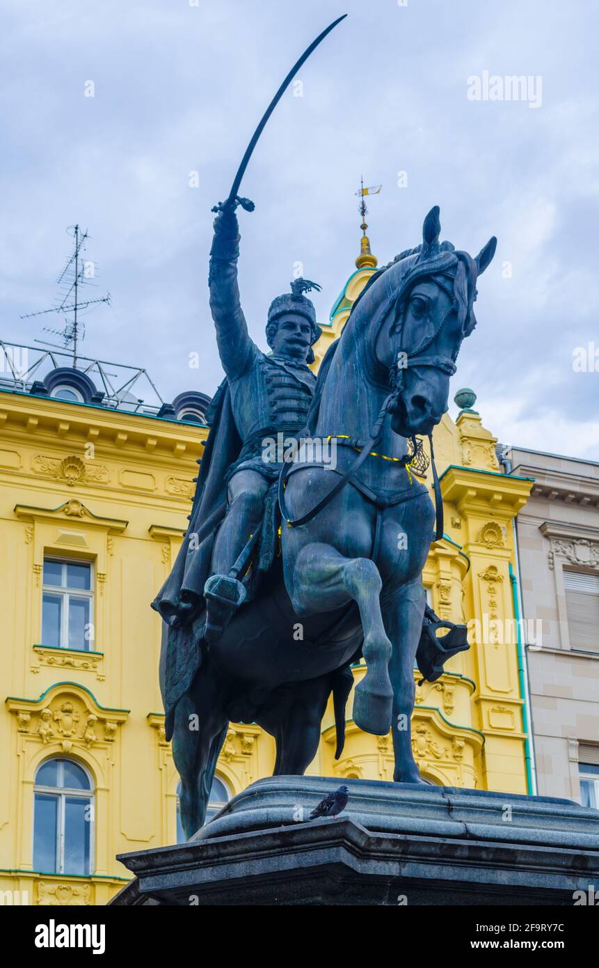 Ban Josip Jelacic monument in the central square in Zagreb, Croatia ...