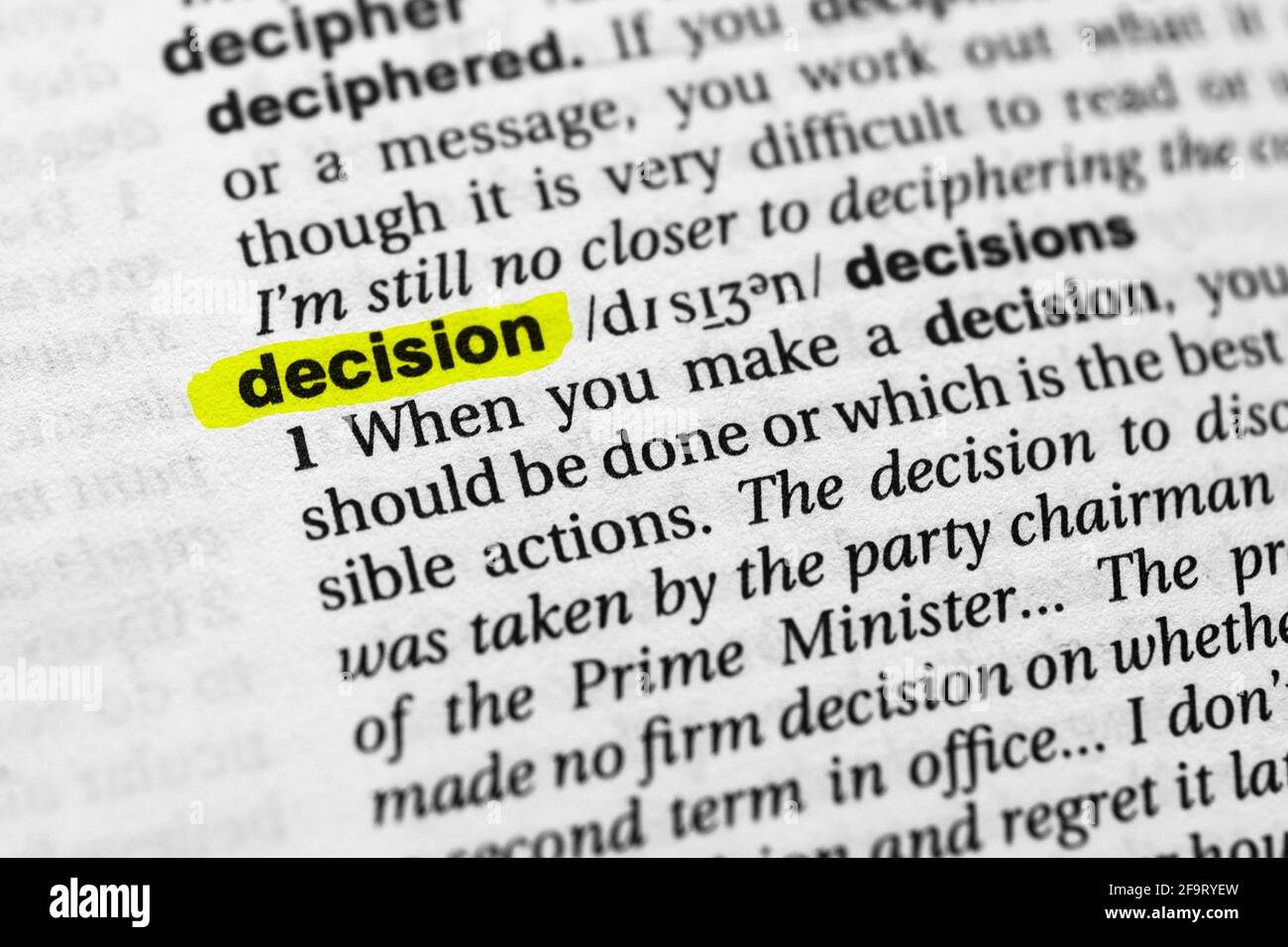 Highlighted word decision concept and meaning Stock Photo - Alamy