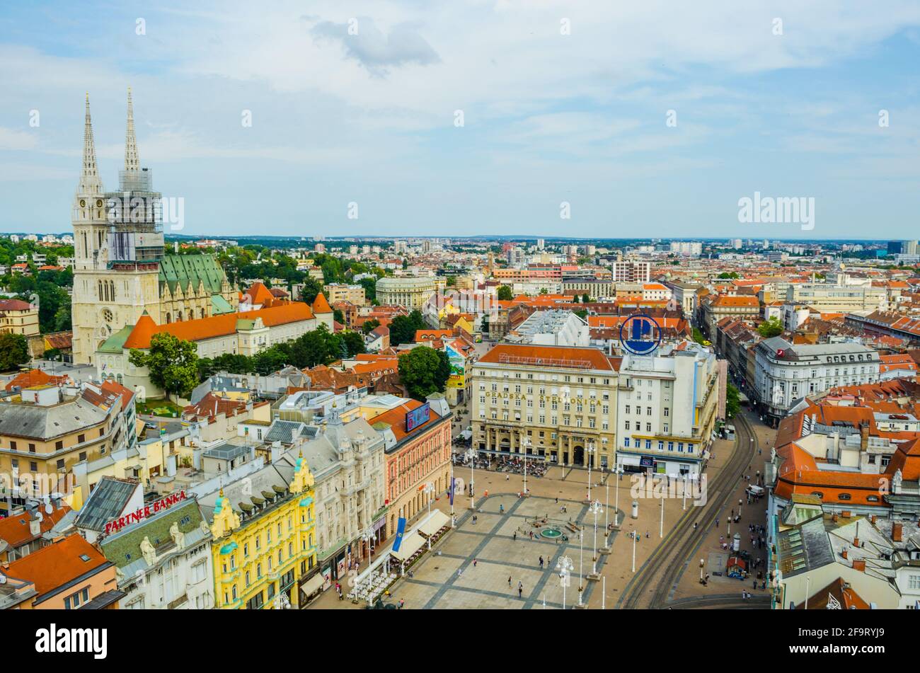 aerial view of the ben jelacic square in the croatian capital zagreb ...