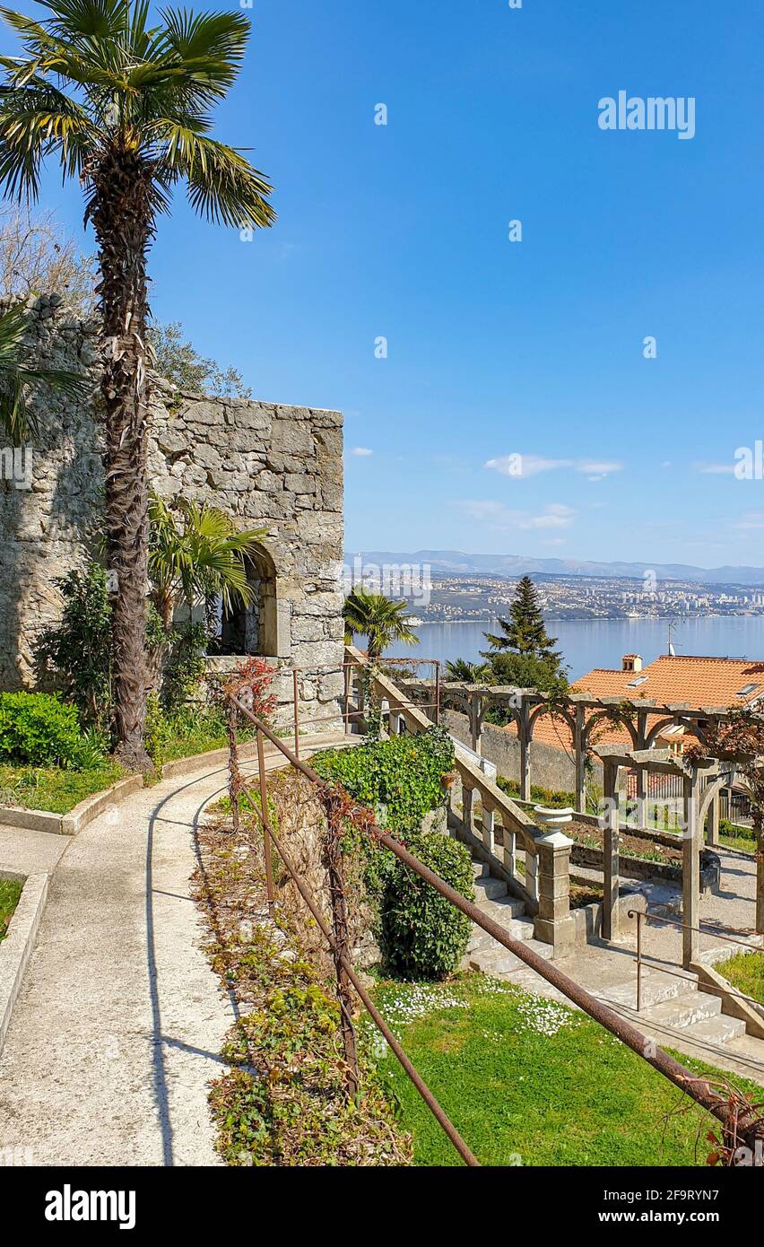 Stone structures and greenery in landscape gardens on sunny day in ...