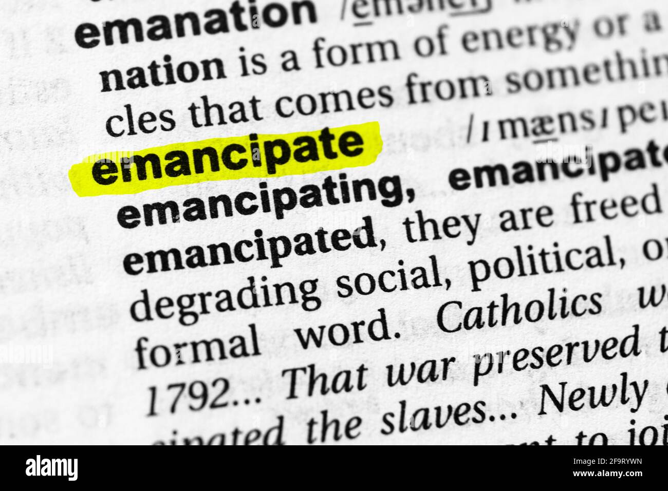 Highlighted word emancipate concept and meaning Stock Photo - Alamy