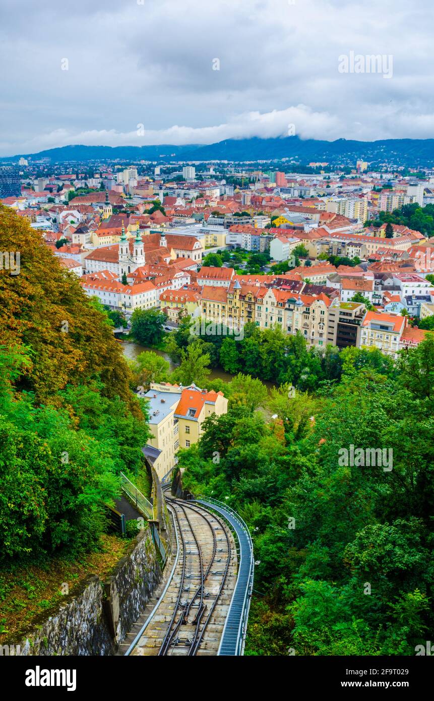 Funicular is climbing to Schlossberg in Graz, Austria Stock Photo - Alamy